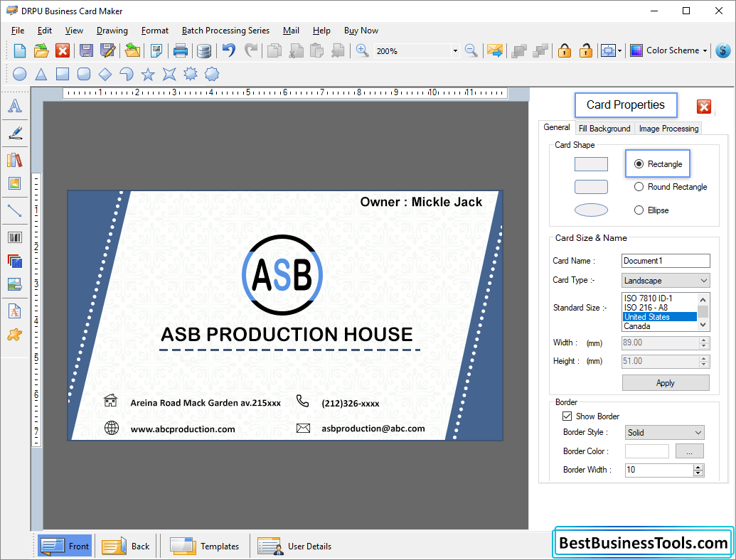 Business card designer software create company visiting card design